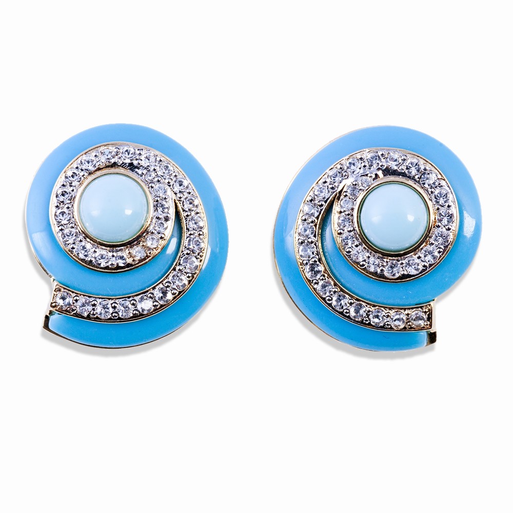 Turquoise Resin, Gold, Rhinestone Earrings